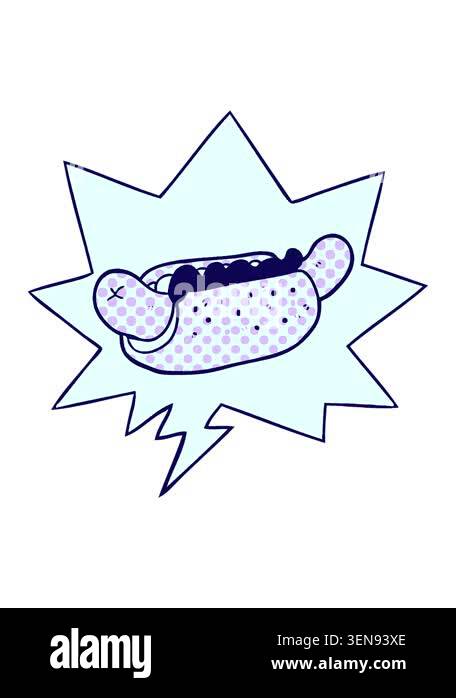 neon light effect animation of cartoon fresh tasty hot dog with speech ...