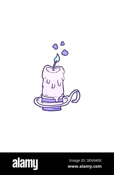 splitting effect animation of cartoon old spooky candle in candleholder ...