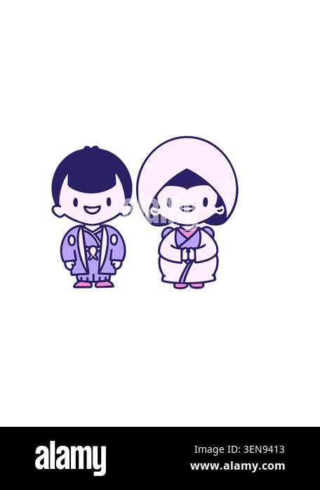 horizontally vibrating animation of a Japanese wedding couple in ...