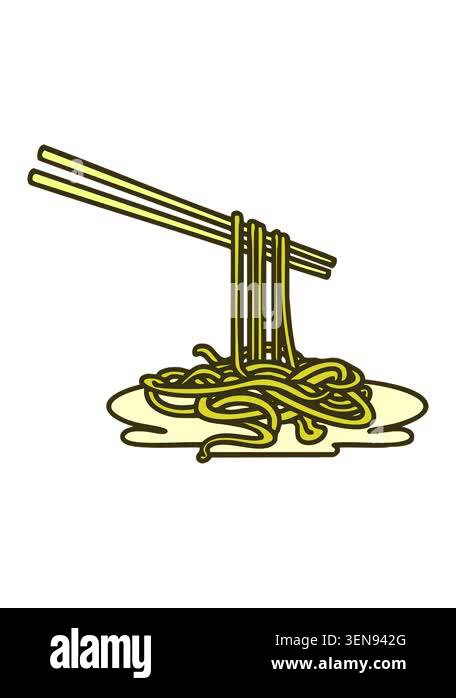 changing color animation of japanese chopsticks holding some noodles ...