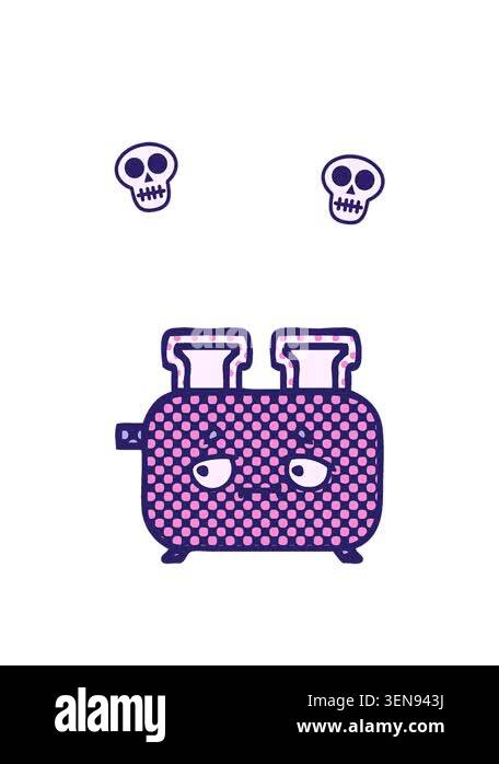 spinning skulls animation of illustration of a of a toaster Stock Video ...