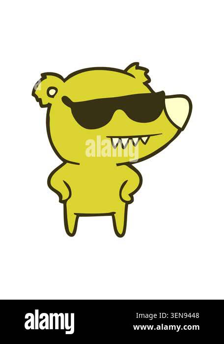 changing color animation of sunglasses bear cartoon with hands on hips ...