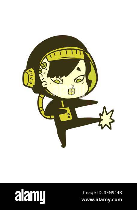 changing color animation of cartoon doodle astronaut woman Stock Video ...