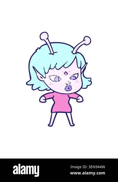 pixelize effect animation of a pretty cartoon alien girl Stock Video ...