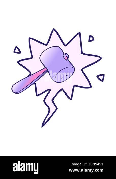 jiggle and pause animation of cartoon mallet with speech bubble in ...
