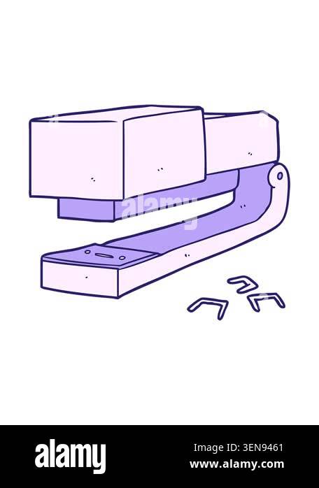 Vertical video showing animated illustration of a purple stapler with ...