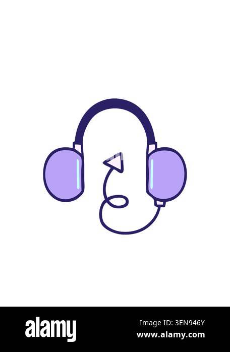 blinking radial lines animation of cute cartoon of a retro headphones ...