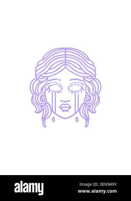 sales flash animation of tattoo in black line style of female face ...