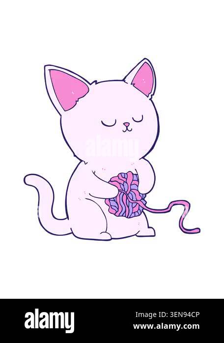 pixelize effect animation of cartoon cat playing with ball of yarn ...