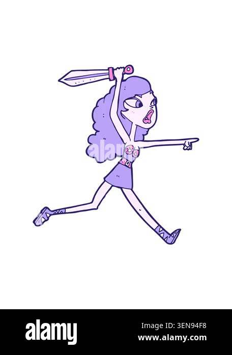pixelize effect animation of cartoon viking girl with sword Stock Video ...