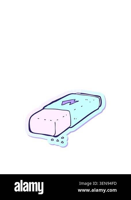 stretching up animation of sticker of a cartoon pencil eraser Stock ...