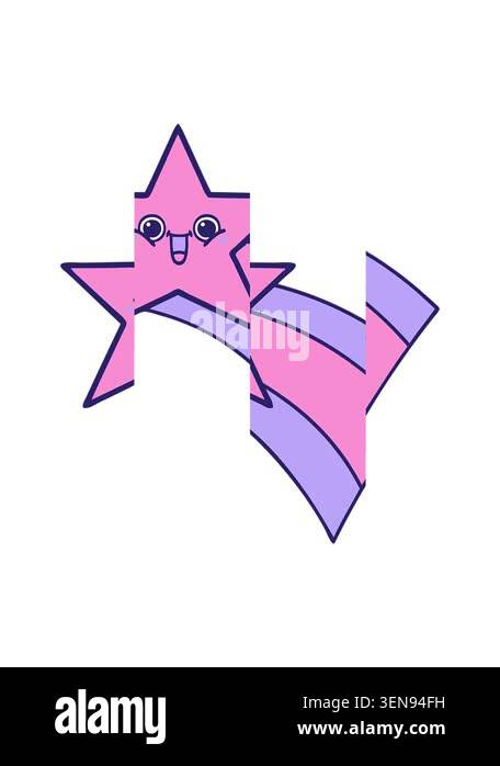 splitting motion animation of a cute cartoon of a shooting rainbow star ...