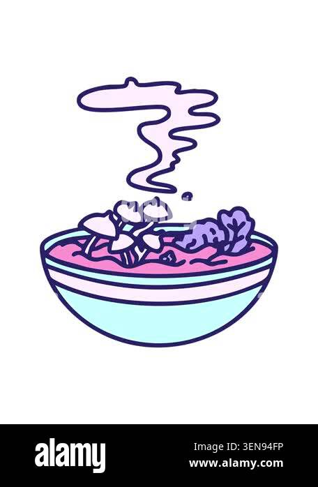 bob and pause animation of a hot marinated mushrooms in japanese bowl ...