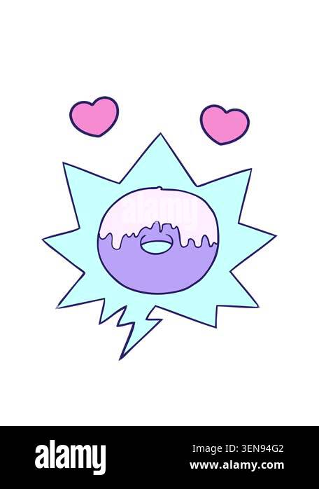 spinning hearts animation of cartoon donut with speech bubble Stock ...