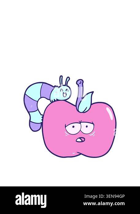 stretching up animation of cartoon apple and bug Stock Video Footage ...