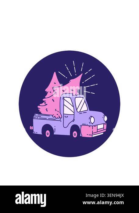 stretching up animation of icon of a tattoo style truck carrying trees ...