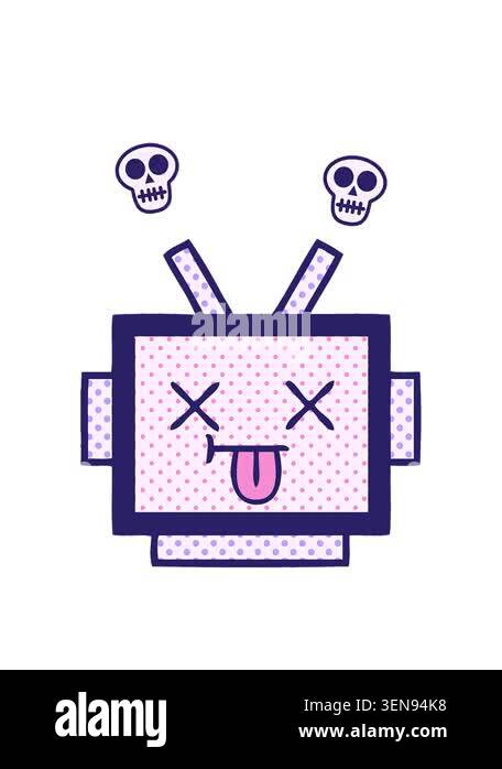 spinning skulls animation of comic book style cartoon of a robot head ...