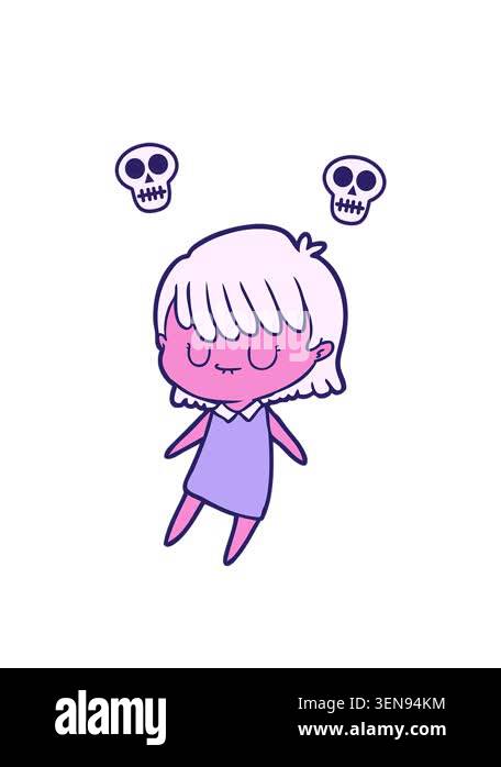 spinning skulls animation of neon color palette cartoon of woman Stock ...