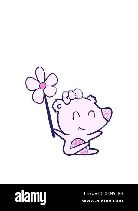 stretching up animation of female polar bear cartoon with flower Stock ...