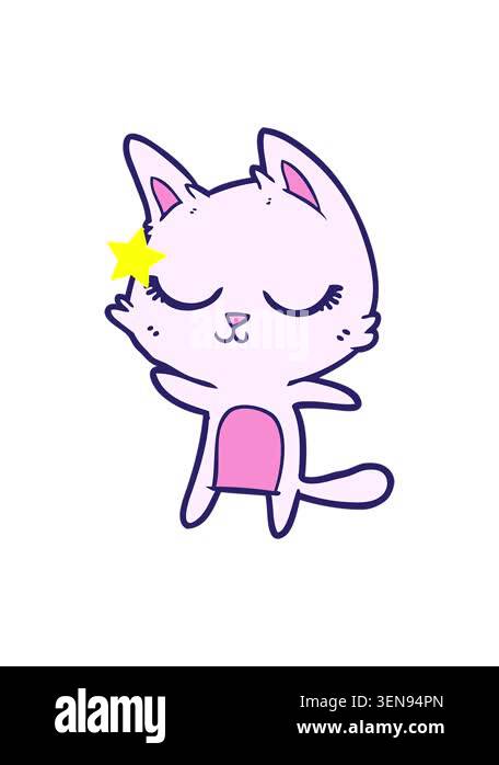 twinkling stars effect animation of peaceful cartoon cat Stock Video ...