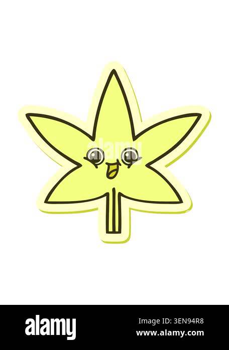 changing color animation of sticker of a cute cartoon marijuana leaf ...