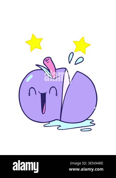 spinning stars animation of happy cartoon sliced apple Stock Video ...