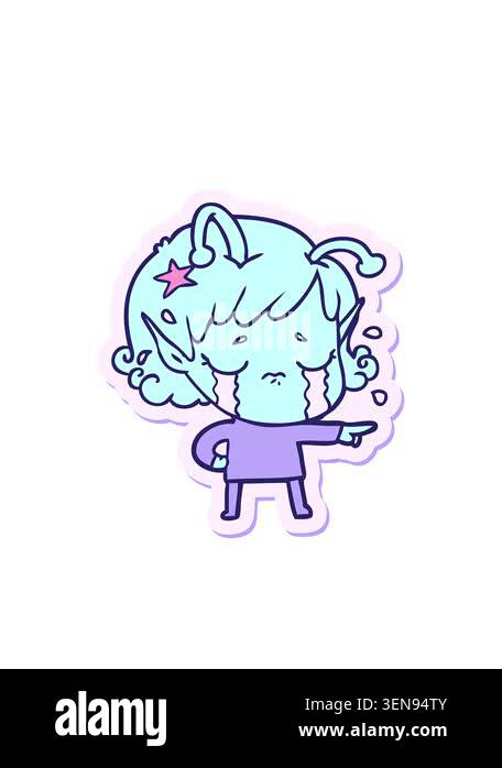 blinking radial lines animation of sticker of a cartoon crying alien ...