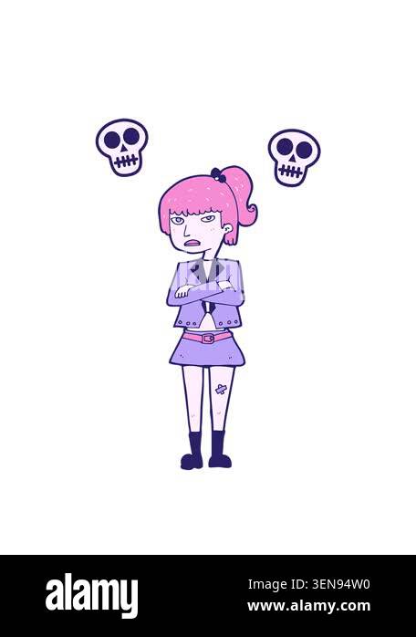 spinning skulls animation of cartoon cool girl Stock Video Footage - Alamy
