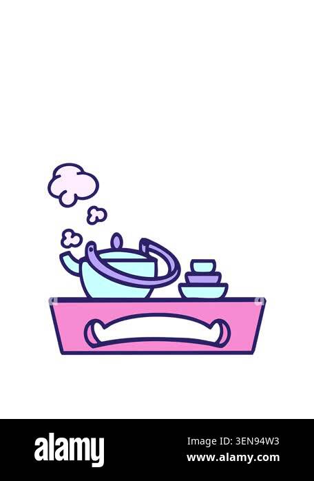stretching up animation of japanese tea set on wooden tray design Stock ...