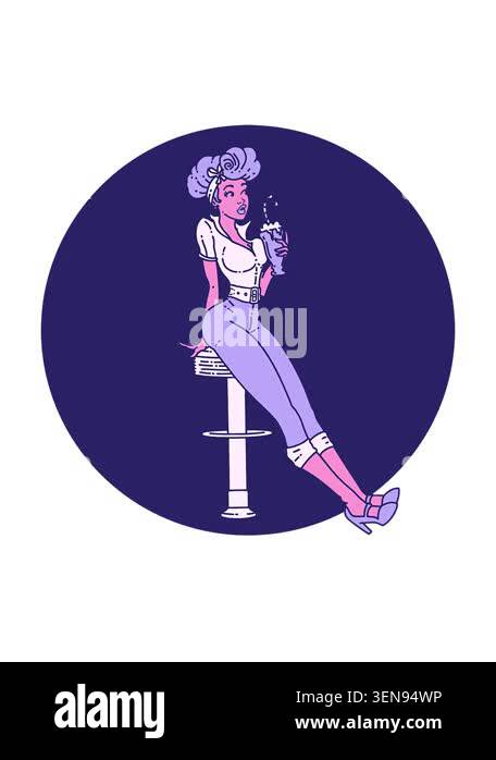 jiggle motion animation of tattoo in traditional style of a pinup girl ...