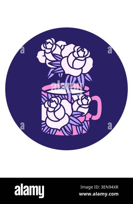 jiggle and pause animation of a cup and flowers icon Stock Video ...