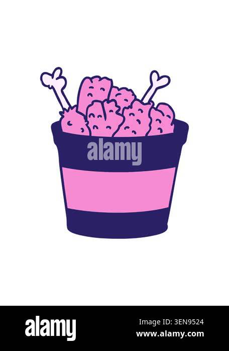 spinning motion animation of hand drawn cartoon doodle bucket of fried ...