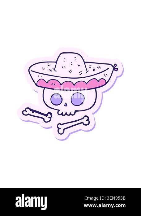 bobbing motion animation of sticker of a cartoon skull in mexican hat ...