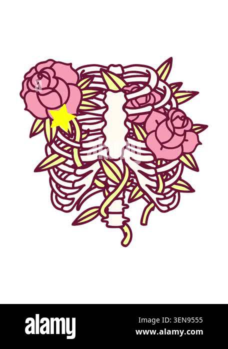 twinkling stars effect animation of iconic tattoo style image of a rib ...