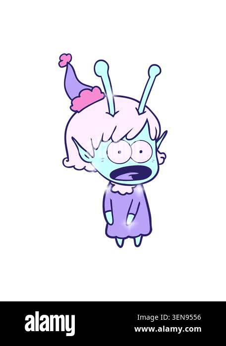 glitter effect animation of hand drawn line drawing of a shocked alien ...