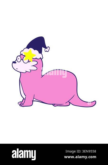 twinkling stars effect animation of hand drawn line drawing of a otter ...