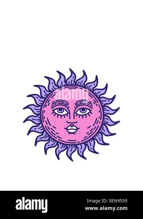stretching up animation of tattoo style of sun with face Stock Video ...