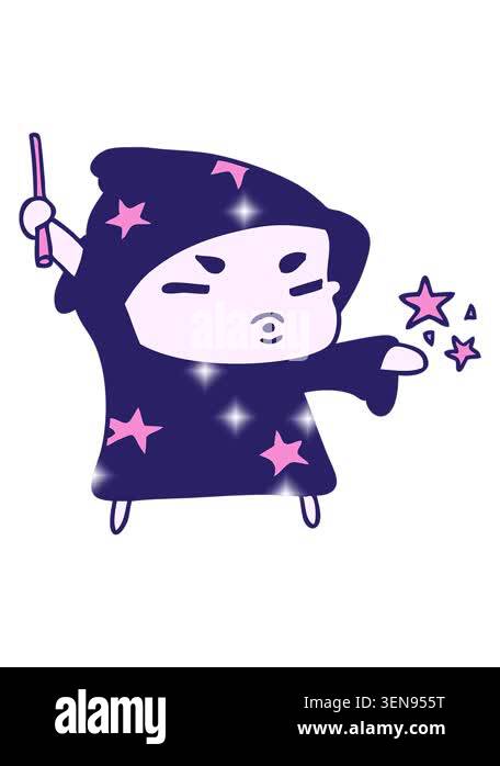 glitter effect animation of cartoon illustration cute kawaii wizard ...