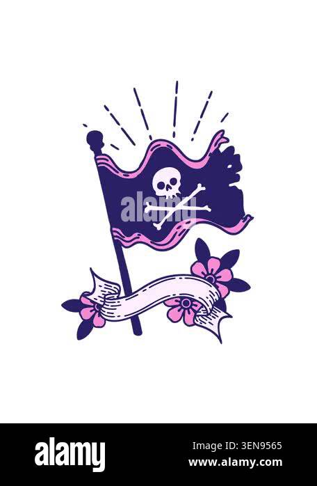 vibrating motion animation of scroll banner with tattoo style waving ...