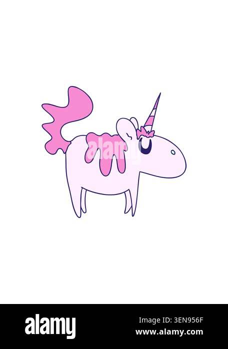 radioactive glowing animation of hand drawn quirky cartoon unicorn ...