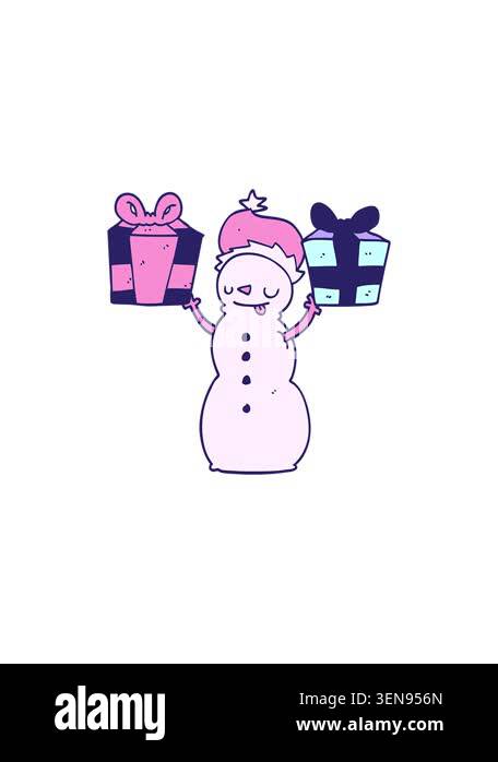 splitting effect animation of cartoon snowman with present Stock Video ...