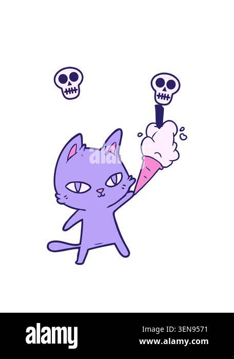 spinning skulls animation of cartoon cat staring doodle Stock Video ...