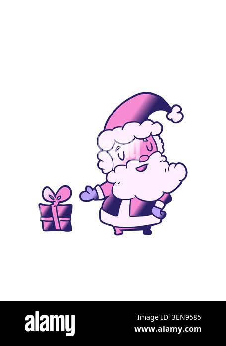 blinking radial lines animation of a cartoon santa claus with present ...