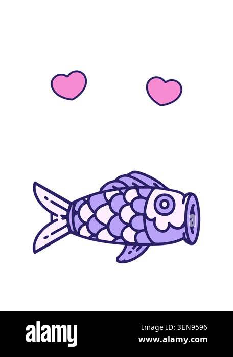 spinning hearts animation of a japanese koi carp paper flag Stock Video ...