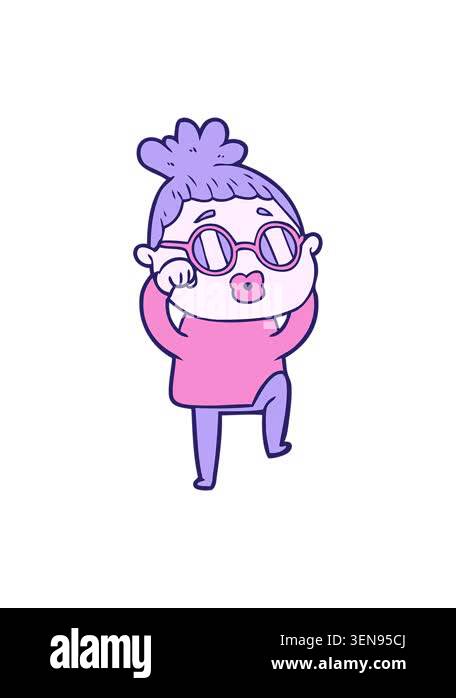 bob and pause animation of cartoon tired woman wearing spectacles Stock ...