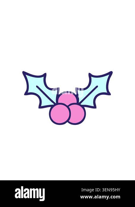 blinking radial lines animation of cute cartoon of a christmas holly ...