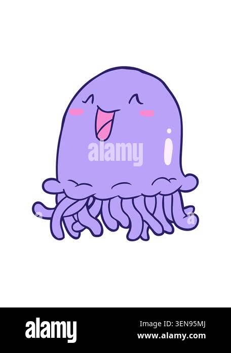 jiggle and pause animation of happy cartoon jellyfish Stock Video ...
