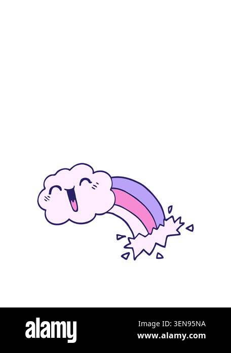 stretching up animation of cartoon doodle happy cloud and rainbow Stock ...
