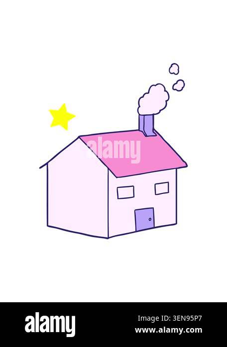 twinkling stars effect animation of cartoon house Stock Video Footage ...