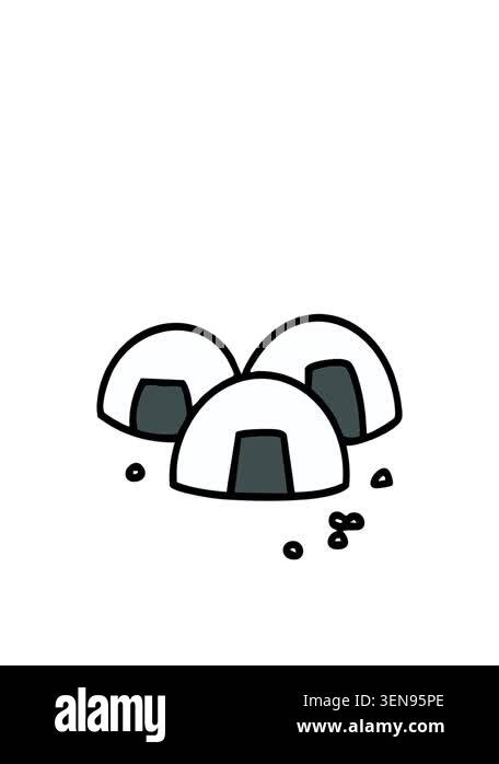 jumping motion animation of traditional japanese onigiri rice snack ...